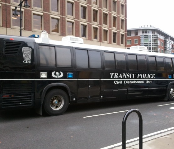 MBTA's giant bus, the Civil Disturbance Unit, appears at anti-NDAA demo ...